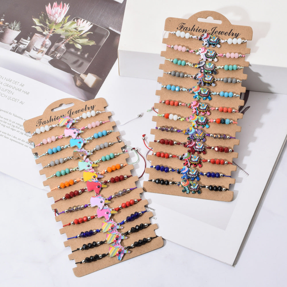 Women's Painting Oil String Colorful Crystal Beads Hand-woven Bracele ...