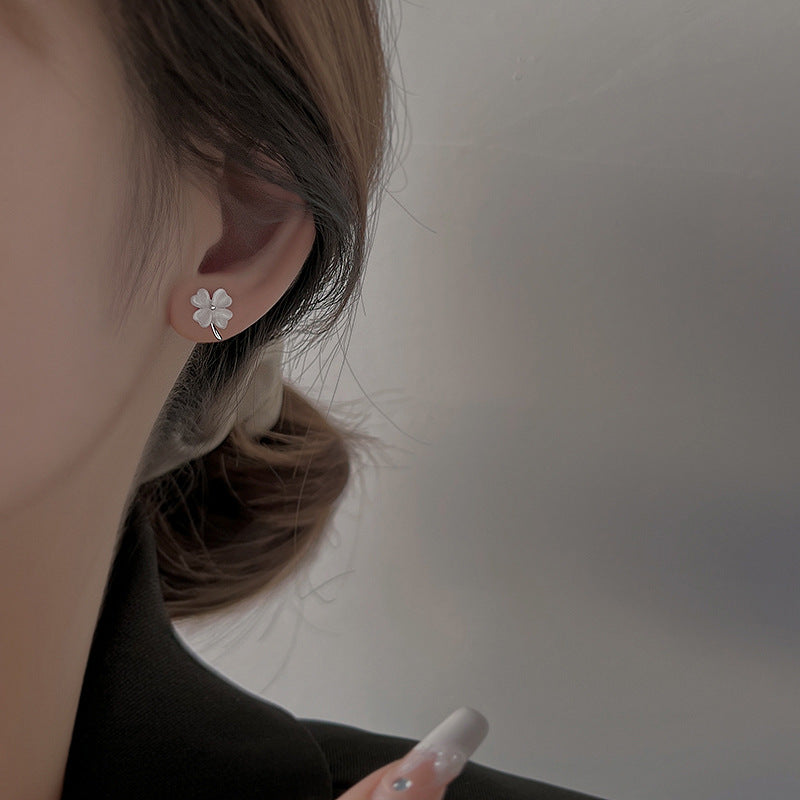 Women's Leaf Clover Ear Sterling Sier Temperamental Simple And Compac ...