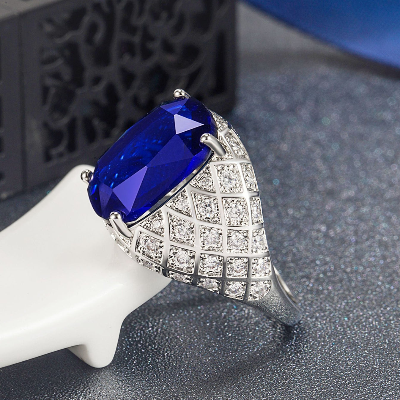 Men's Fat Rectangular Sapphire Full Diamond Group Inlaid Rings ...