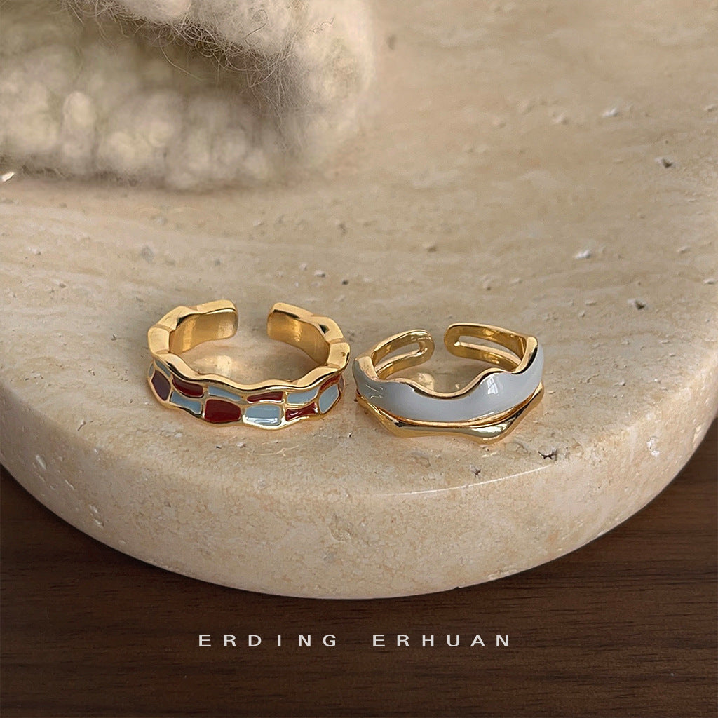 Women's Morandi Color Open Adjustable Drip Glazed Fashion High Rings ...